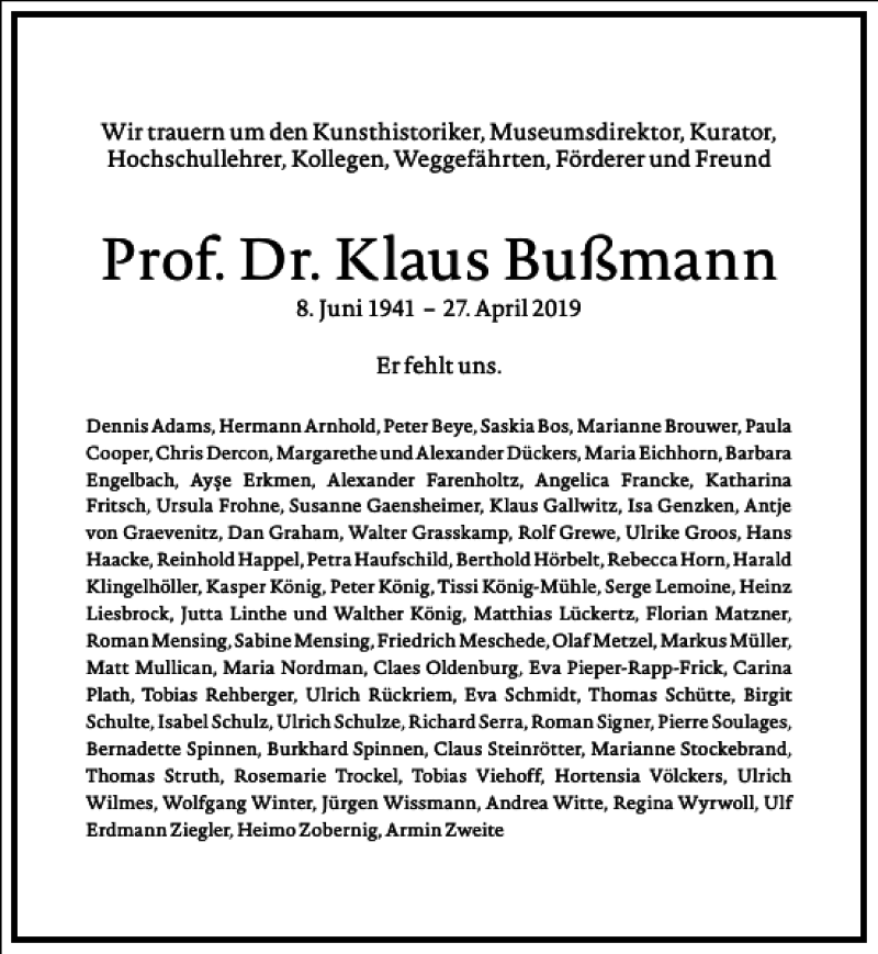 Traueranzeigen von Prof. Dr. Klaus Bußmann | Frankfurter Allgemeine ...