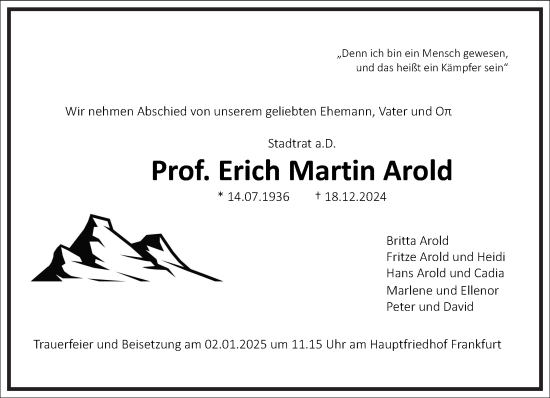 Traueranzeigen von Erich Martin Arold | Frankfurter Allgemeine Lebenswege