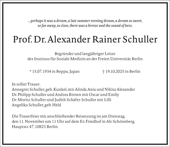 Kondolenzbuch von Alexander Rainer Schuller | Frankfurter Allgemeine ...